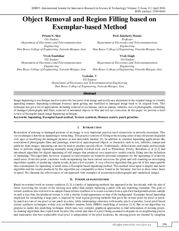 (PDF) Object Removal and Region Filling based on Exemplar-based Method