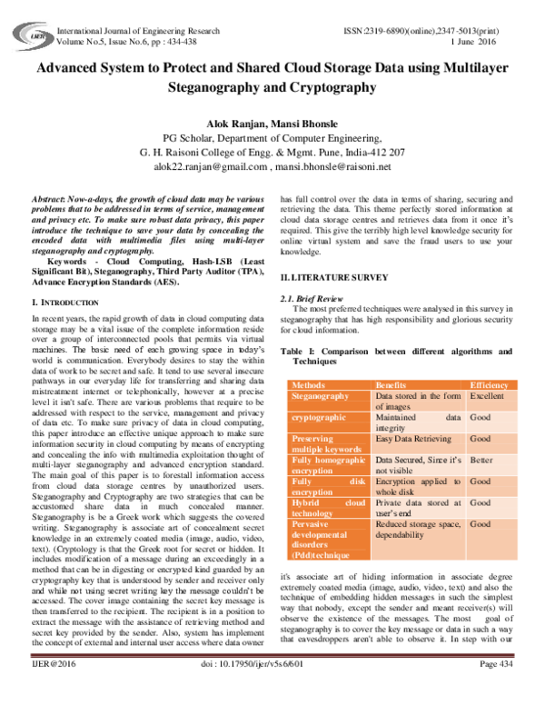 (PDF) Advanced System to Protect and Shared Cloud Storage Data using Multilayer Steganography ...