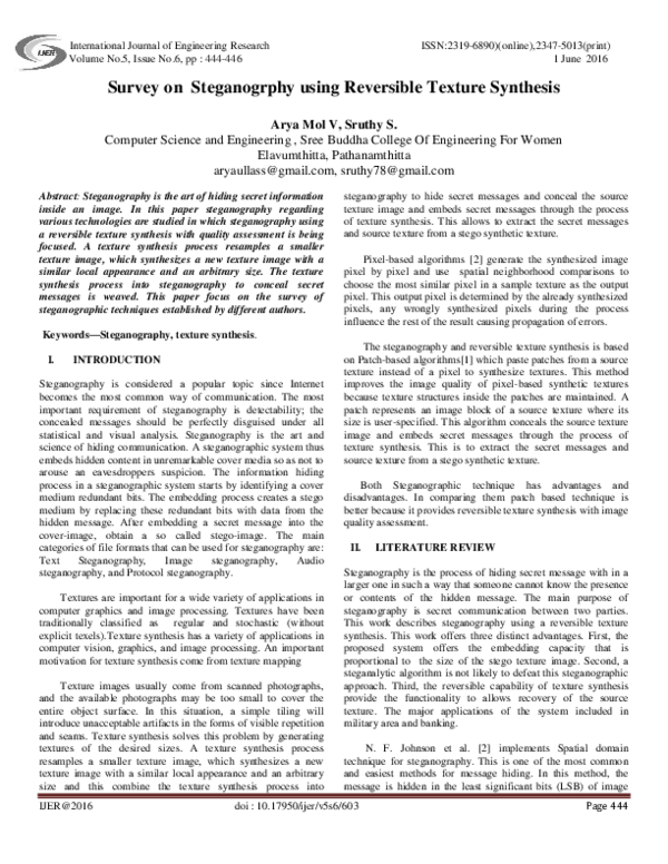 (PDF) Survey on Steganogrphy using Reversible Texture Synthesis