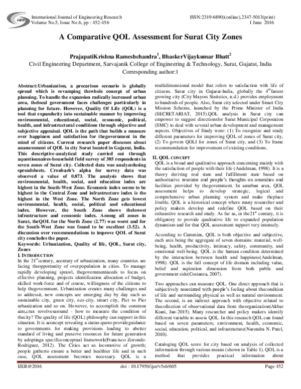 (PDF) A Comparative QOL Assessment for Surat City Zones | Innovative ...