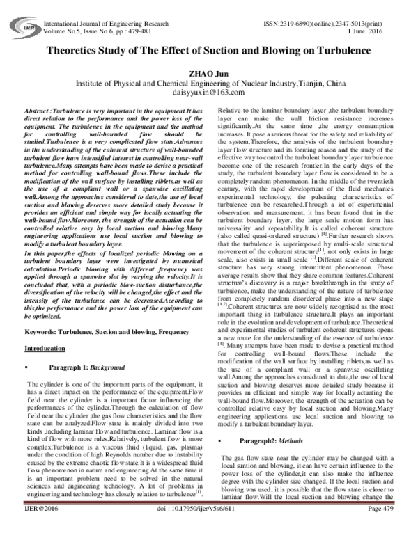 (PDF) Theoretics Study of The Effect of Suction and Blowing on Turbulence