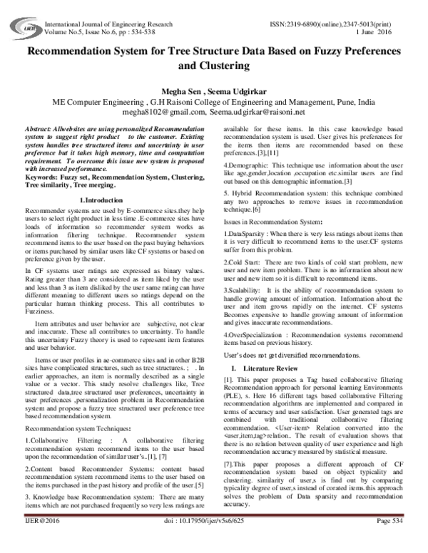 (PDF) Recommendation System for Tree Structure Data Based on Fuzzy Preferences and Clustering