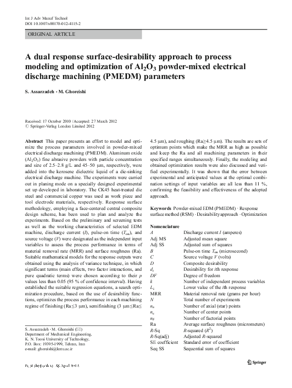 (PDF) A dual response surface-desirability approach to process modeling and optimization of ...