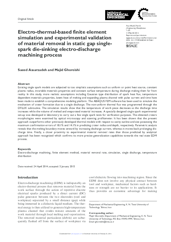 Pdf Electro Thermal Based Finite Element Simulation And Experimental Validation Of Material
