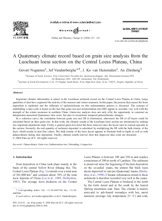 (PDF) A Quaternary climate record based on grain size analysis from the ...