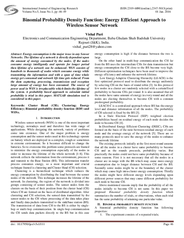(PDF) Binomial Probability Density Function: Energy Efficient Approach to Wireless Sensor Network