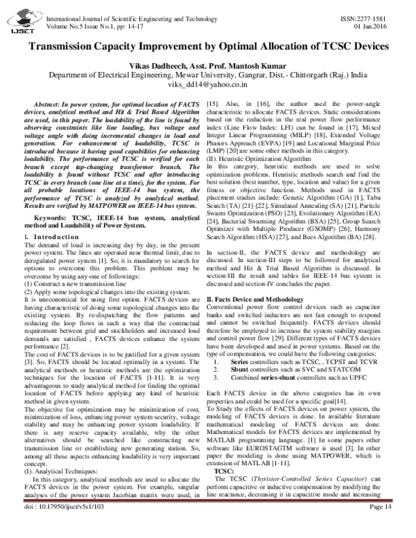 (PDF) Transmission Capacity Improvement by Optimal Allocation of TCSC Devices