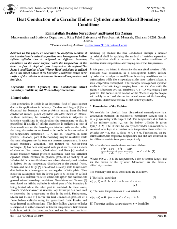 (PDF) Heat Conduction of a Circular Hollow Cylinder amidst Mixed ...