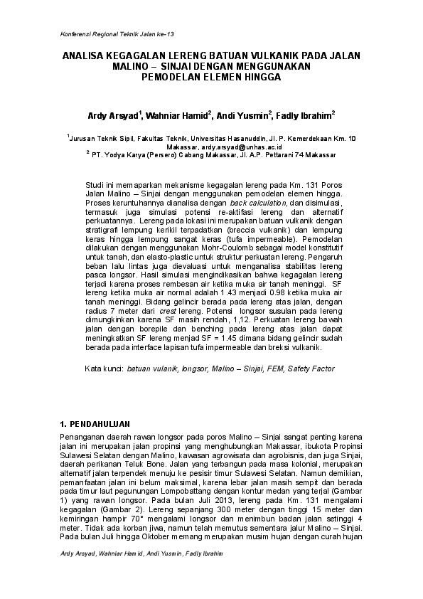(PDF) Analisa Kegagalan Lereng Batuan Vulkanik Pada Jalan Malino ...
