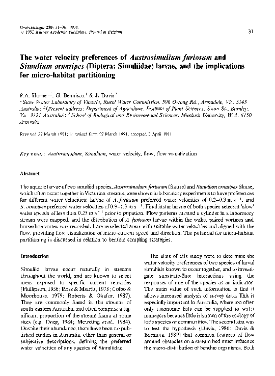 (PDF) The water velocity preferences of Austrosimulium furiosum and ...