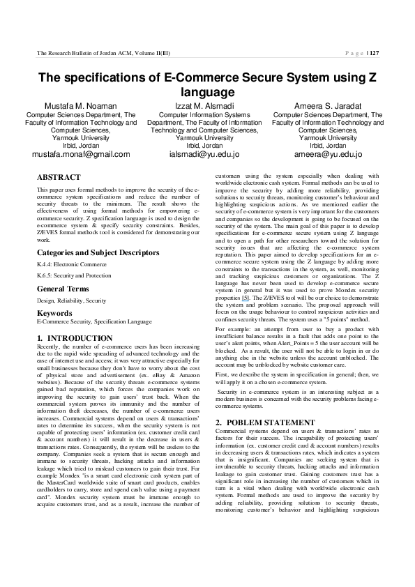 (PDF) The specifications of E-Commerce Secure System using Z language