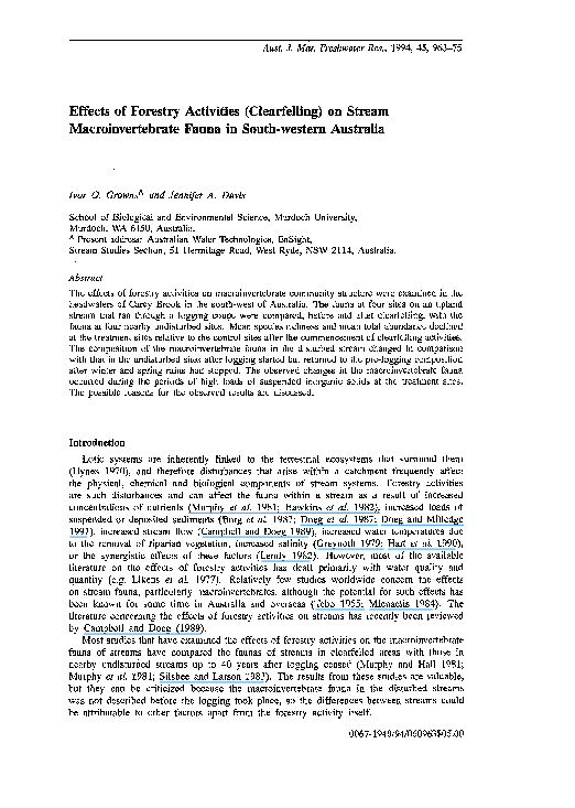 (PDF) Effects of forestry activities (clearfelling) on stream ...