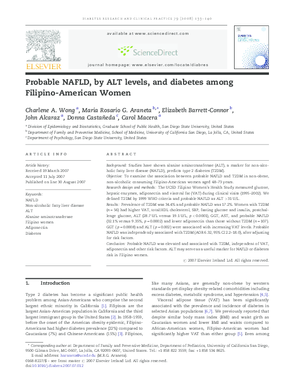 (PDF) Probable NAFLD, by ALT levels, and diabetes among Filipino ...