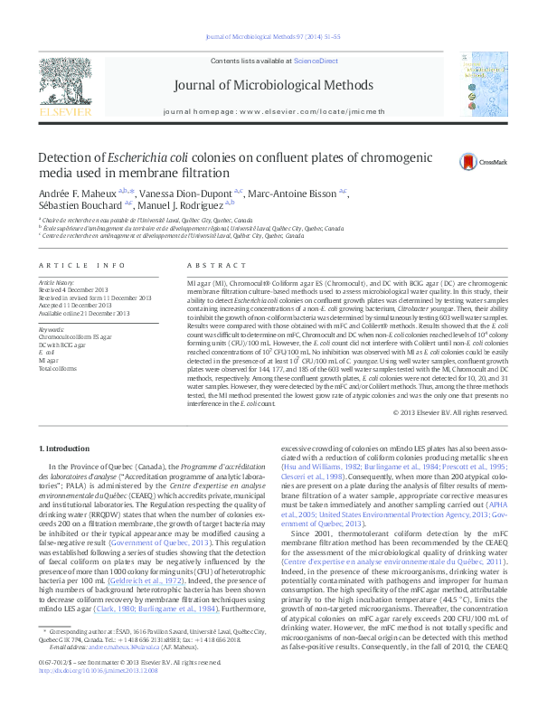 (PDF) Detection of Escherichia coli colonies on confluent plates of ...