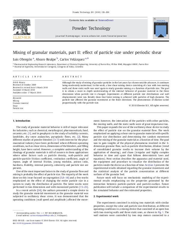 (PDF) Mixing of granular materials, part II: effect of particle size ...