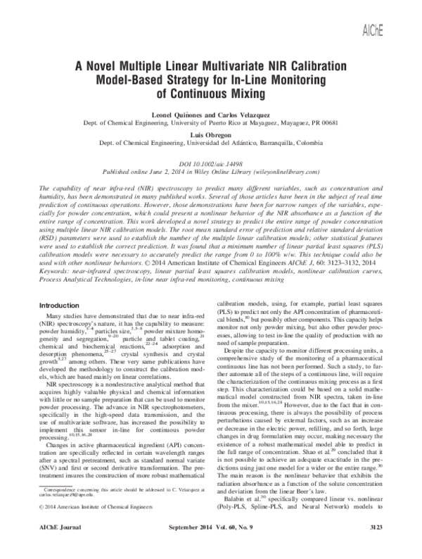 Pdf A Novel Multiple Linear Multivariate Nir Calibration Model Based