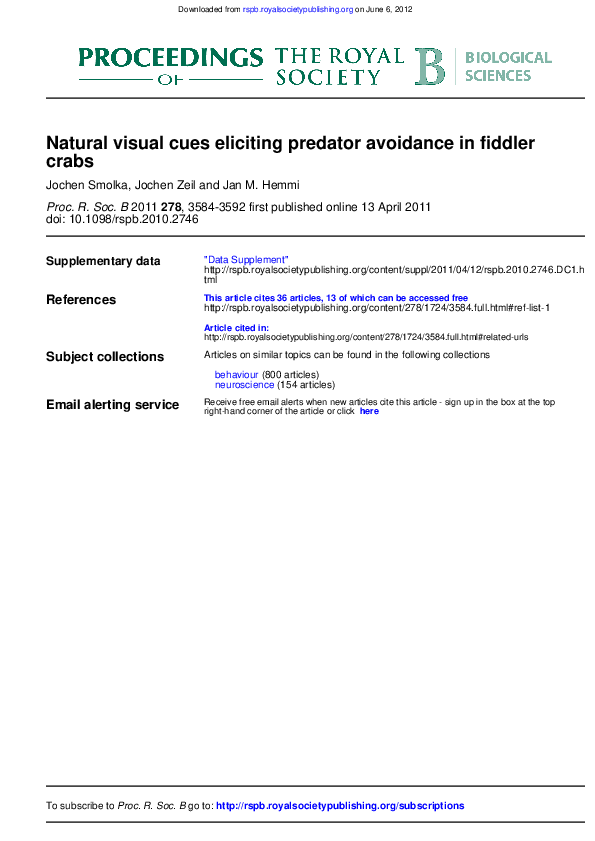 (PDF) Natural visual cues eliciting predator avoidance in fiddler crabs