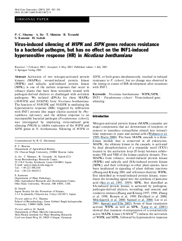 (PDF) Virus-induced silencing of WIPK and SIPK genes reduces resistance ...