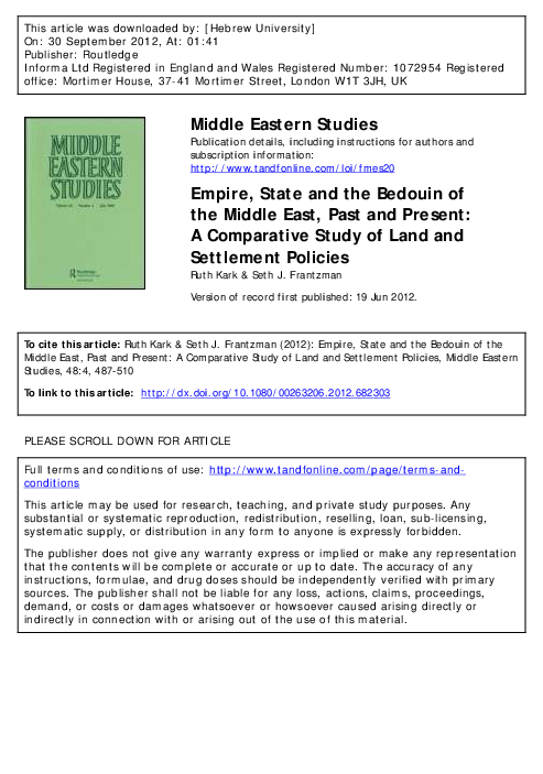 (PDF) Middle Eastern Studies Empire, State and the Bedouin of the ...
