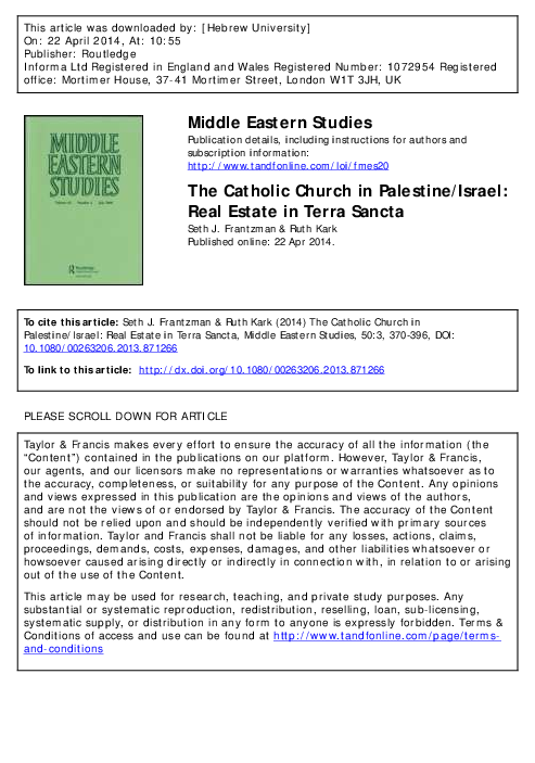 (PDF) The Catholic Church in Palestine/Israel: Real Estate in Terra ...