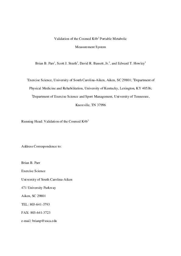 (PDF) VALIDATION OF THE COSMED K4b2 PORTABLE METABOLIC MEASUREMENT SYSTEM