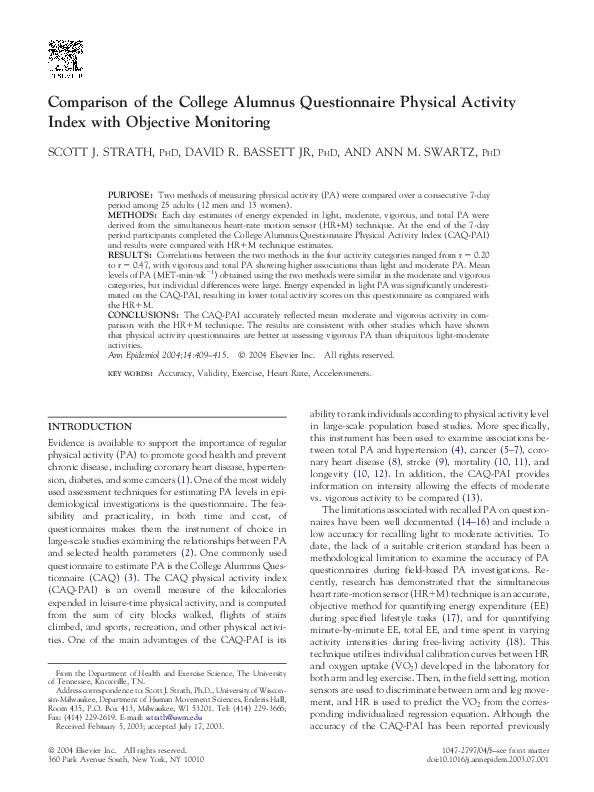 (PDF) Comparison of the college alumnus questionnaire physical activity ... (PDF) Comparison of the college alumnus questionnaire physical activity ...