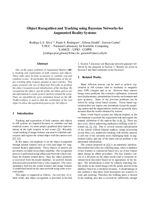 Pdf Object Recognition And Tracking Using Bayesian Networks For Augmented Reality Systems