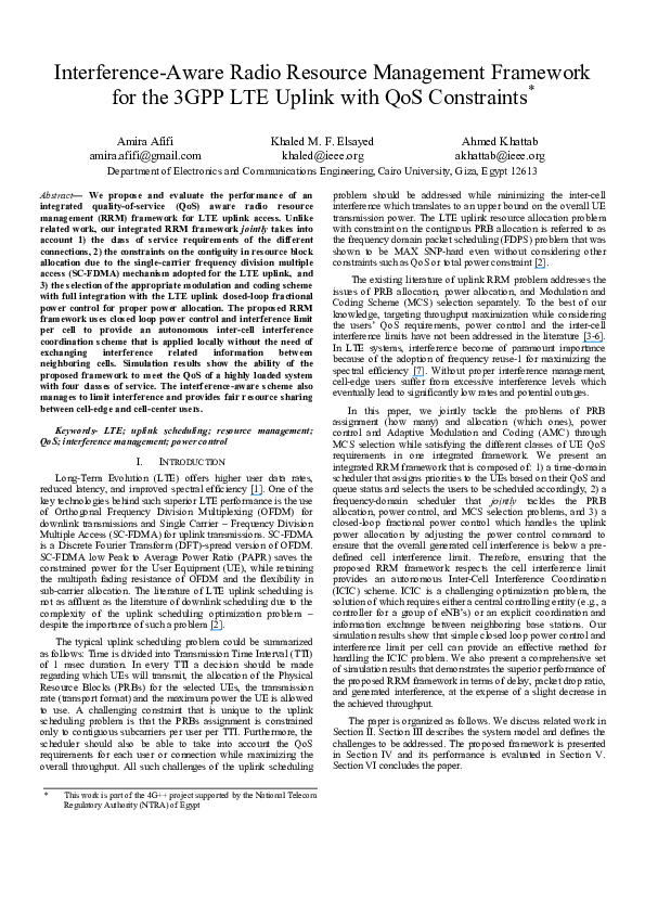 (PDF) Interference-aware radio resource management framework for the 3GPP LTE uplink with QoS ...