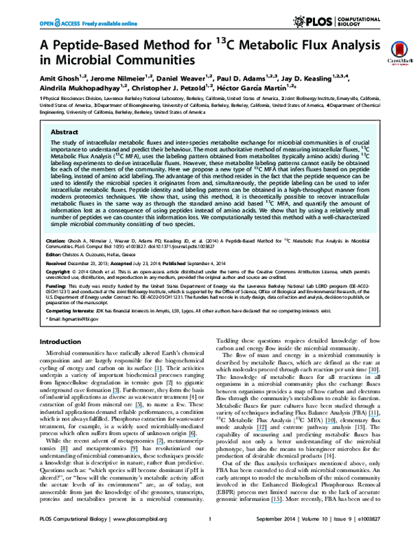 (PDF) A Peptide-Based Method for 13C Metabolic Flux Analysis in ...