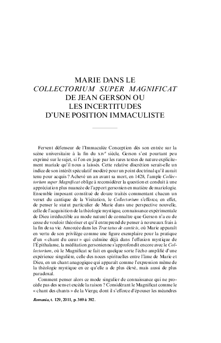 (PDF) Marie dans le "Collectorium super Magnificat" de Jean Gerson