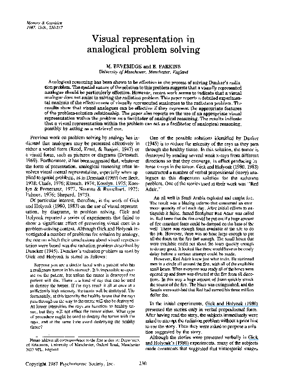 (PDF) Visual representation in analogical problem solving