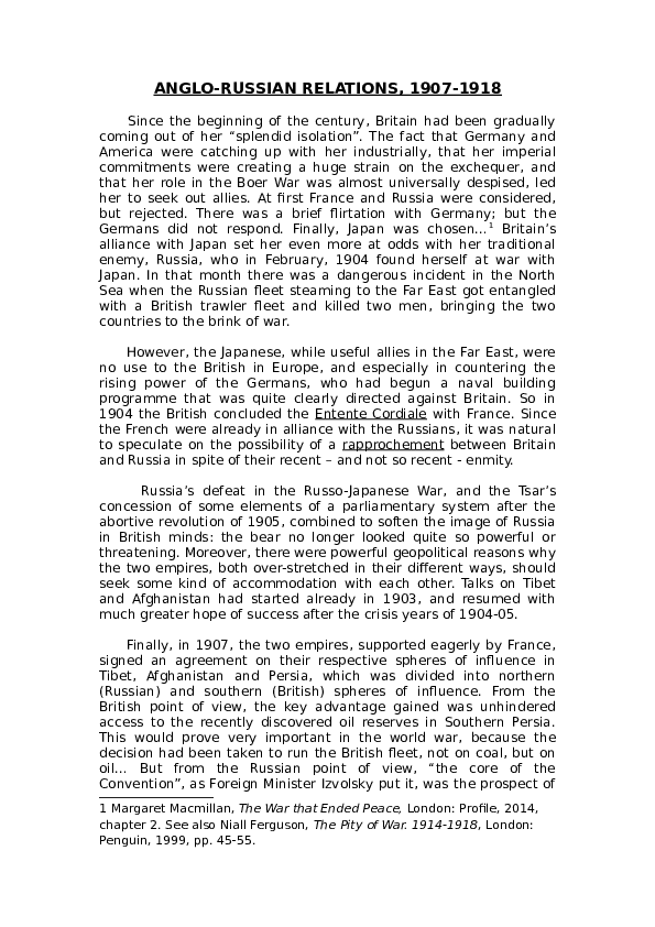 (DOC) ANGLO-RUSSIAN RELATIONS, 1907-1918