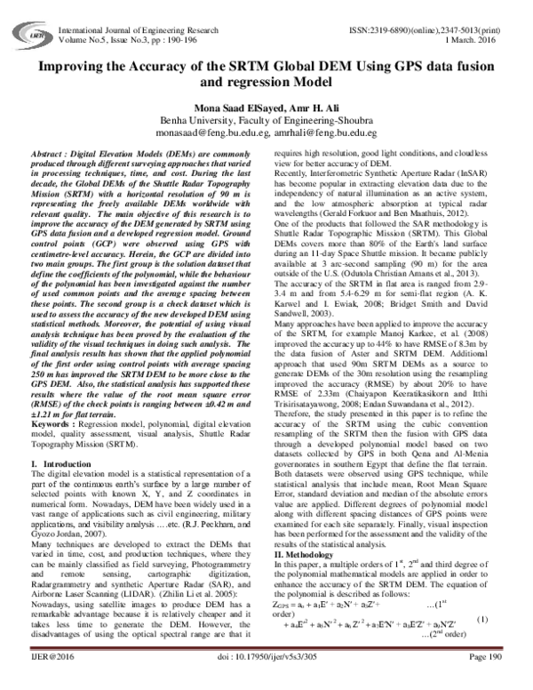 (PDF) Improving the Accuracy of the SRTM Global DEM Using GPS data fusion and regression Model