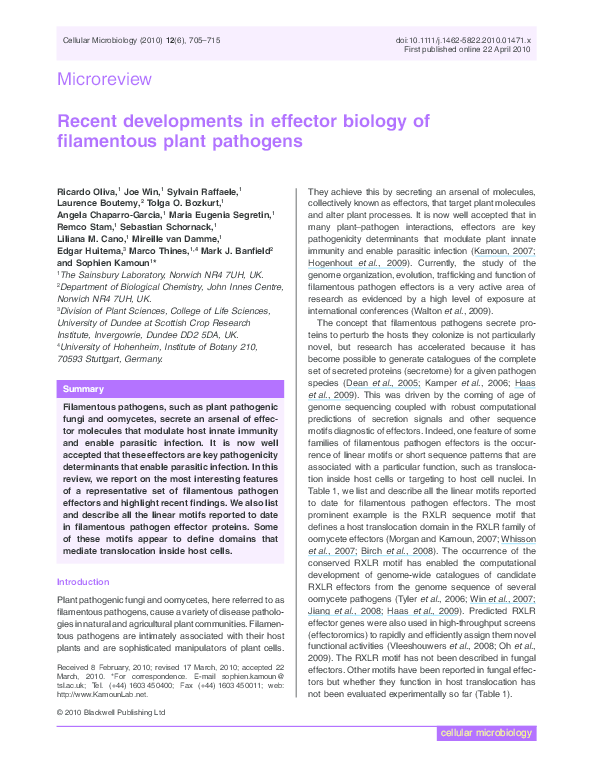 (PDF) Recent developments in effector biology of filamentous plant ...