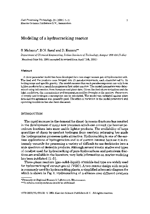 (PDF) Modeling of a hydrocracking reactor