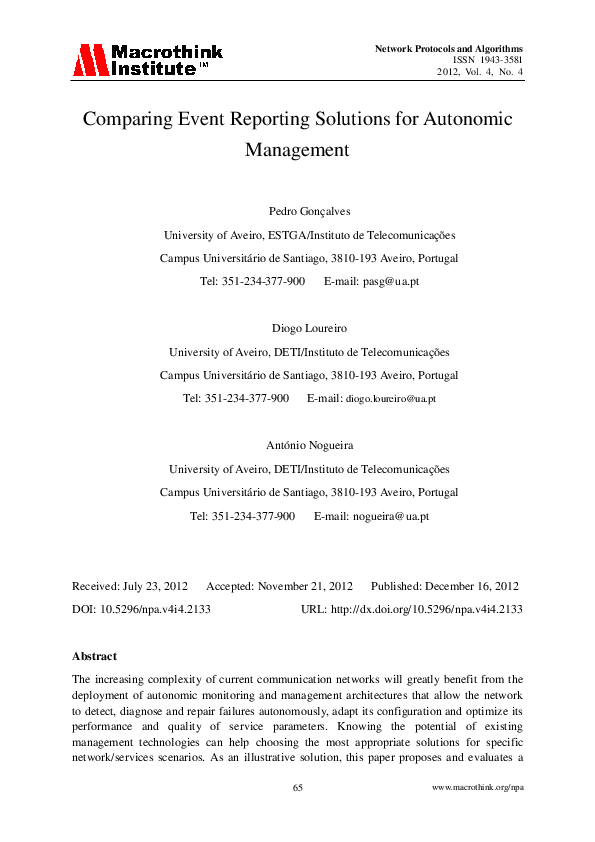 (PDF) Comparing Event Reporting Solutions for Autonomic Management