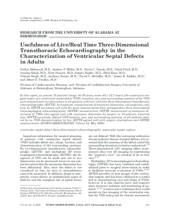 (PDF) Usefulness of Live/Real Time Three-Dimensional Transthoracic ...