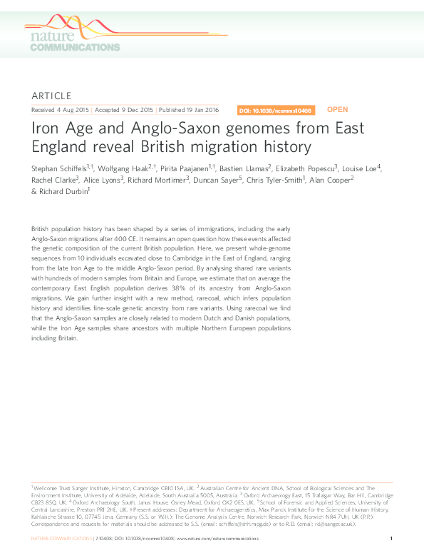 (PDF) Iron Age and Anglo-Saxon genomes from East England reveal British ...