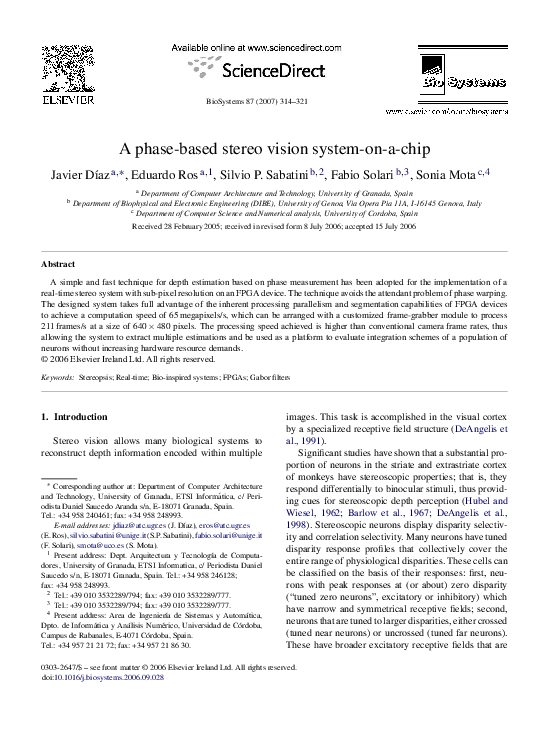 Pdf A Phase Based Stereo Vision System On A Chip