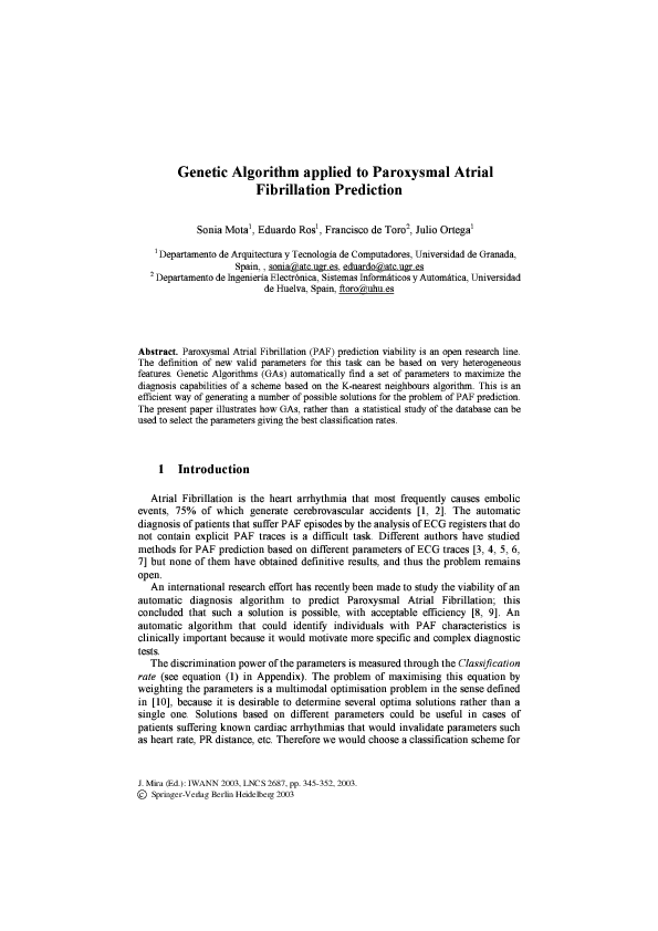 Pdf Genetic Algorithm Applied To Paroxysmal Atrial Fibrillation Prediction