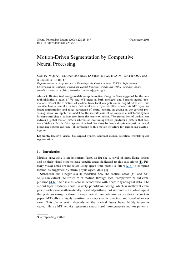 (PDF) Motion-Driven Segmentation by Competitive Neural Processing