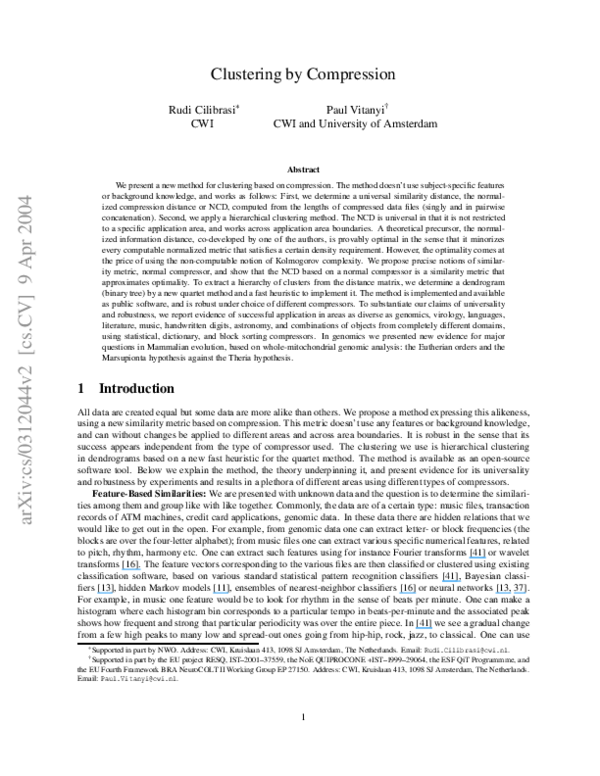 (PDF) Clustering by compression