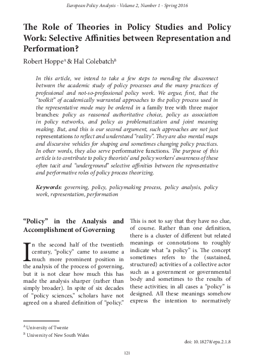 (PDF) The Role of Theories in Policy Studies and Policy Work: Selective ...