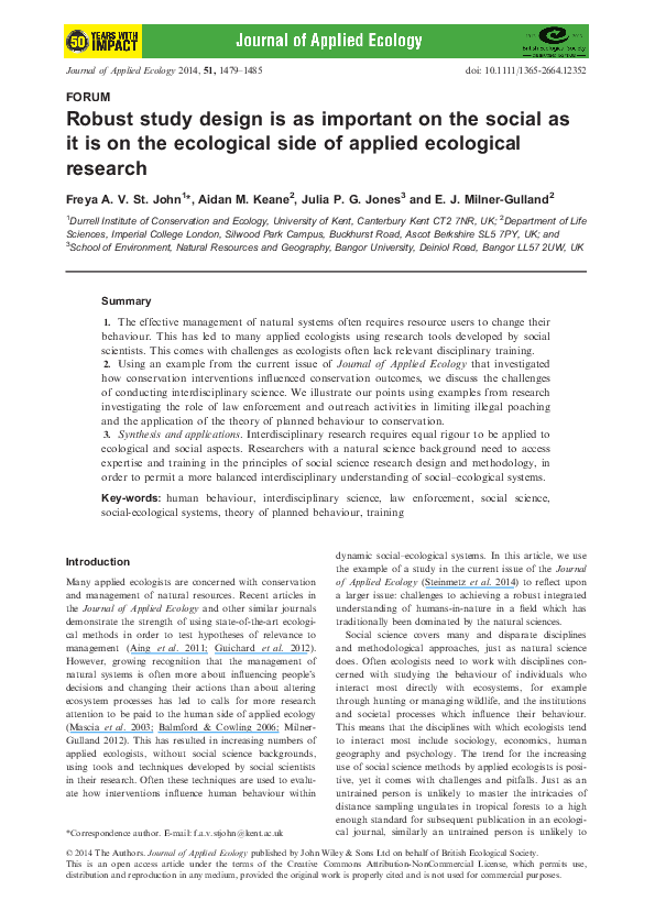 (PDF) Robust study design is as important on the social as it is on the ...