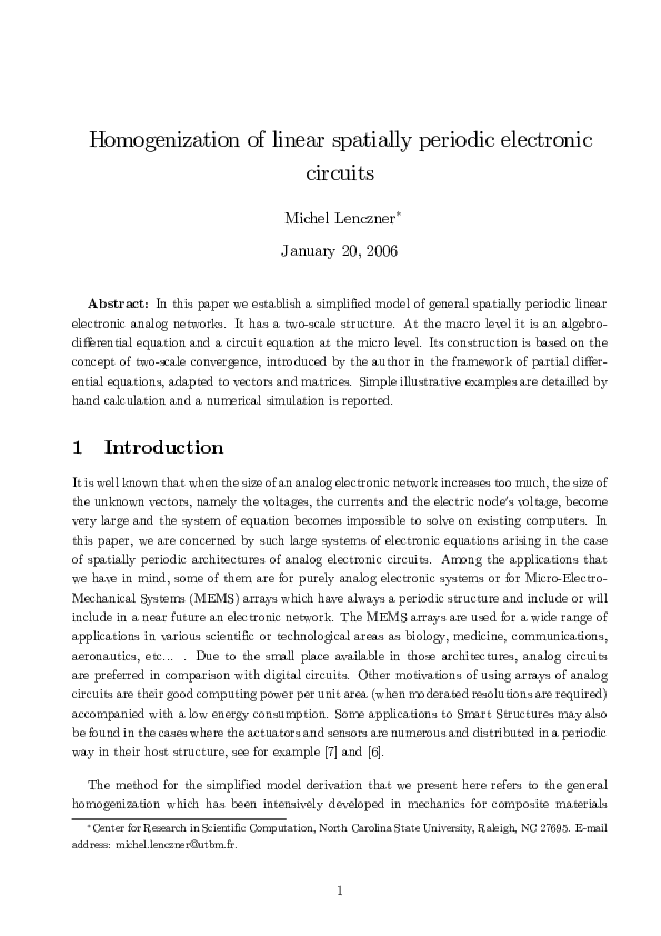(PDF) Homogenization of linear spatially periodic electronic circuits