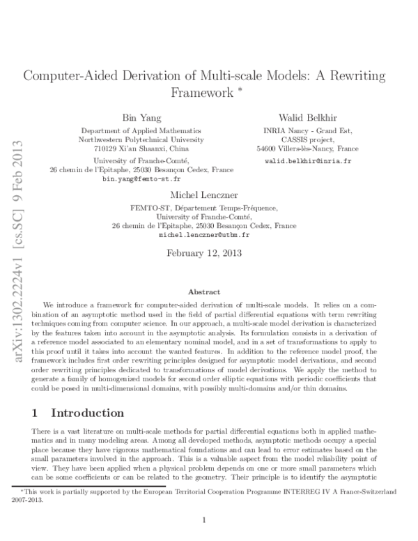 Pdf Computer Aided Derivation Of Multi Scale Models A Rewriting