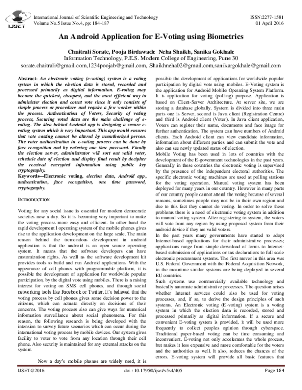 (PDF) An Android Application for E-Voting using Biometrics