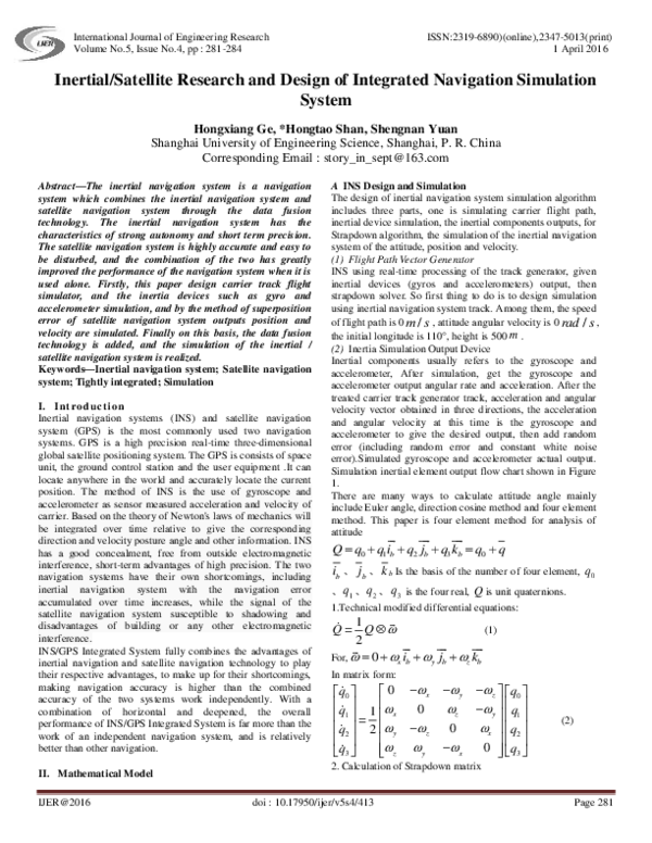 (PDF) Inertial/Satellite Research and Design of Integrated Navigation Simulation System
