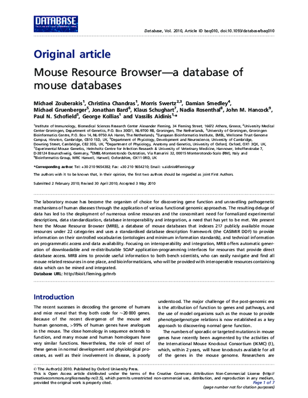 (PDF) Mouse Resource Browser-a database of mouse databases