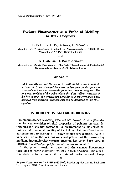 (PDF) Excimer fluorescence as a probe of mobility in bulk polymers